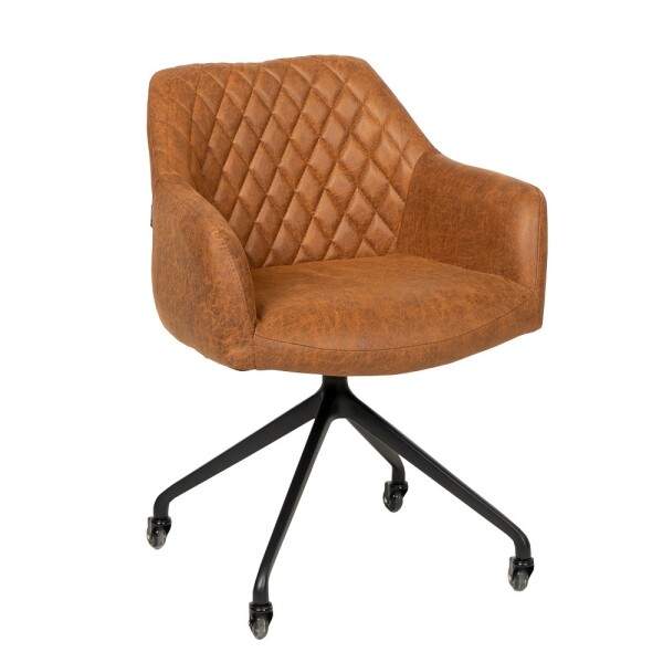 Stoel Bronx71, Levi, verrijdbaar in eco-leer, kleur cognac, 4-poots zwart